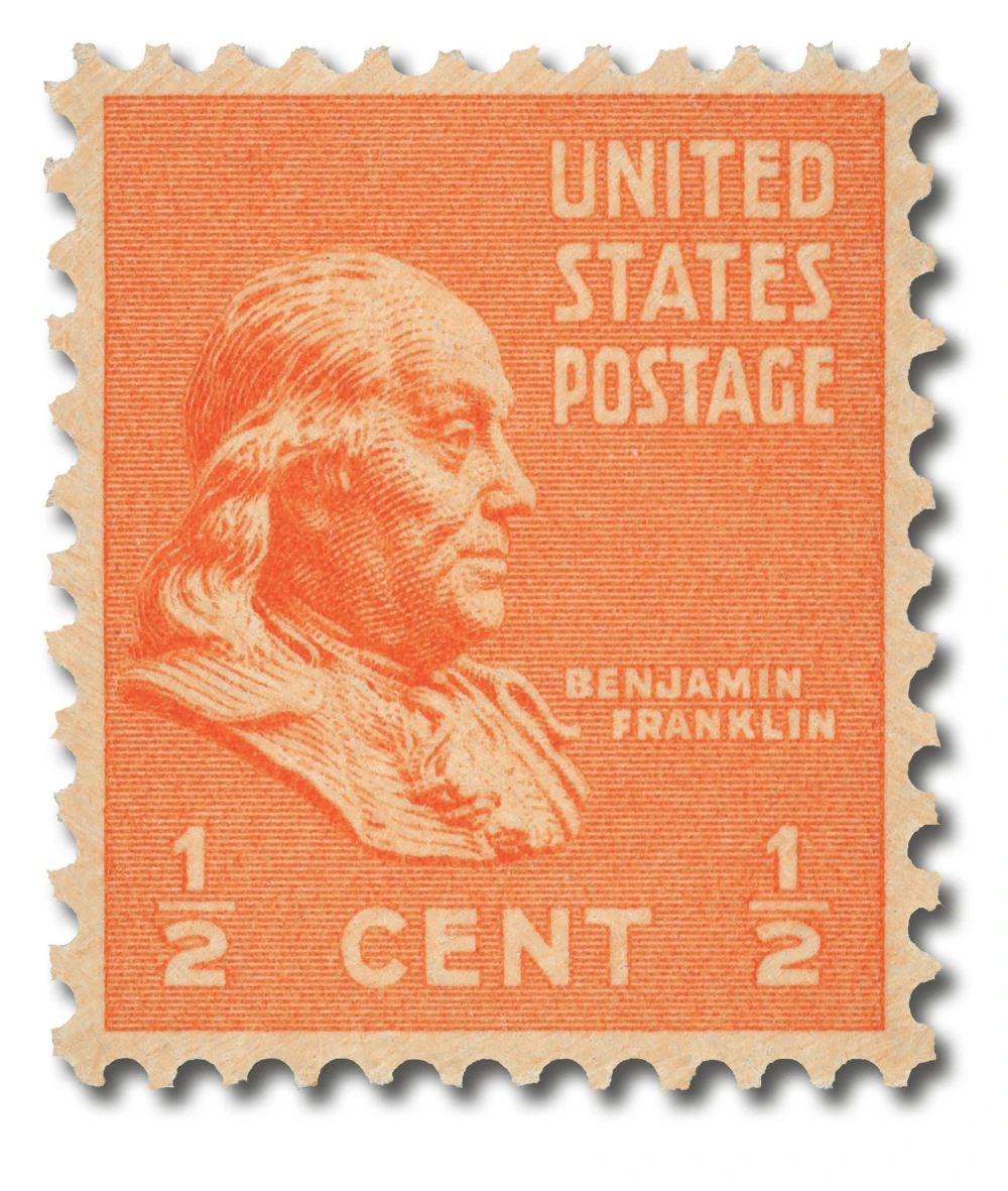 803 - 1938 1/2c Franklin, Deep Orange - Mystic Stamp Company