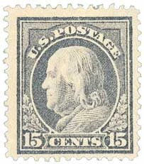 418 - 1912 15c Franklin, Gray, Single Line Watermark, Perf. 12 - Mystic ...