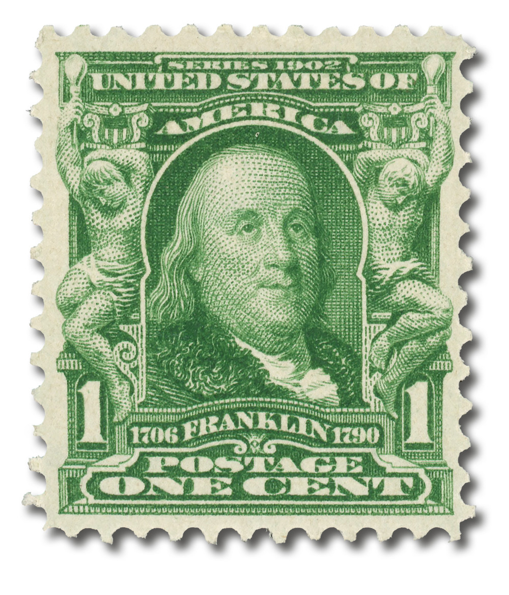 300 - 1903 1c Franklin, Blue Green, Double Line Watermark, Perf. 12 ...