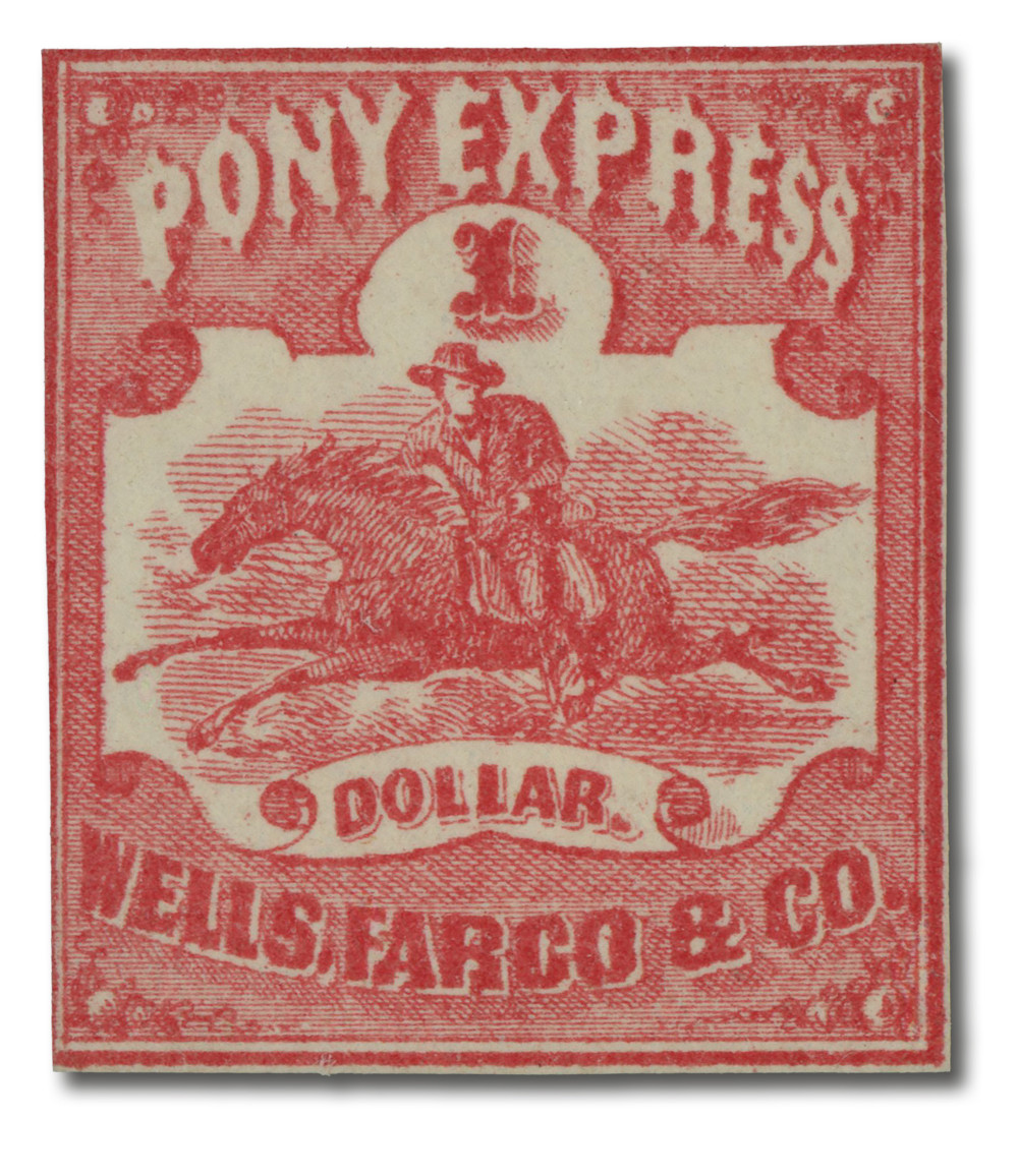 143L3 - 1861 $1 Wells Fargo Pony Express, Red on White Paper - Mystic ...