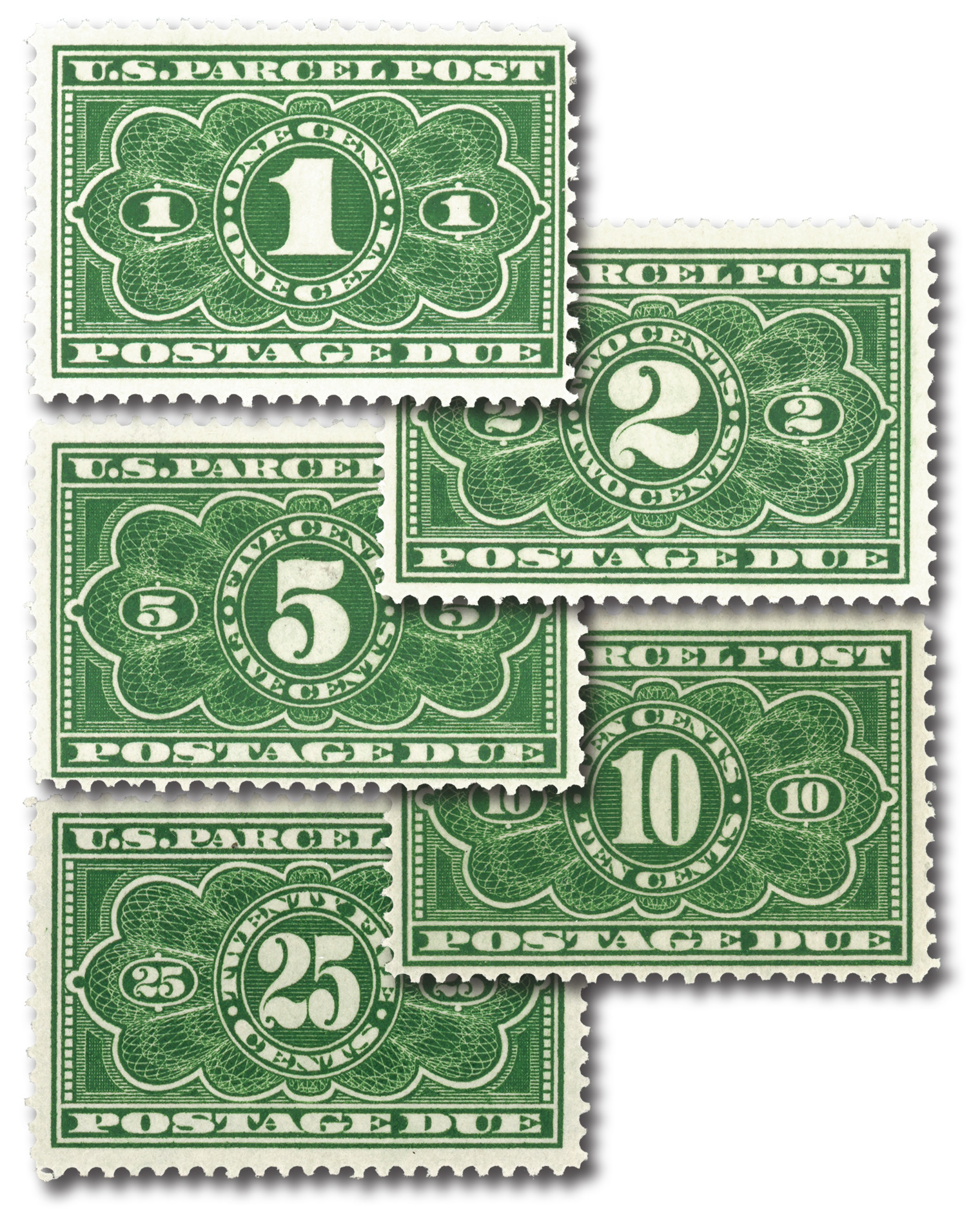 JQ1-5 - 1913 1c-25c Parcel Post Postage Due Stamps, 5 stamps - Mystic ...