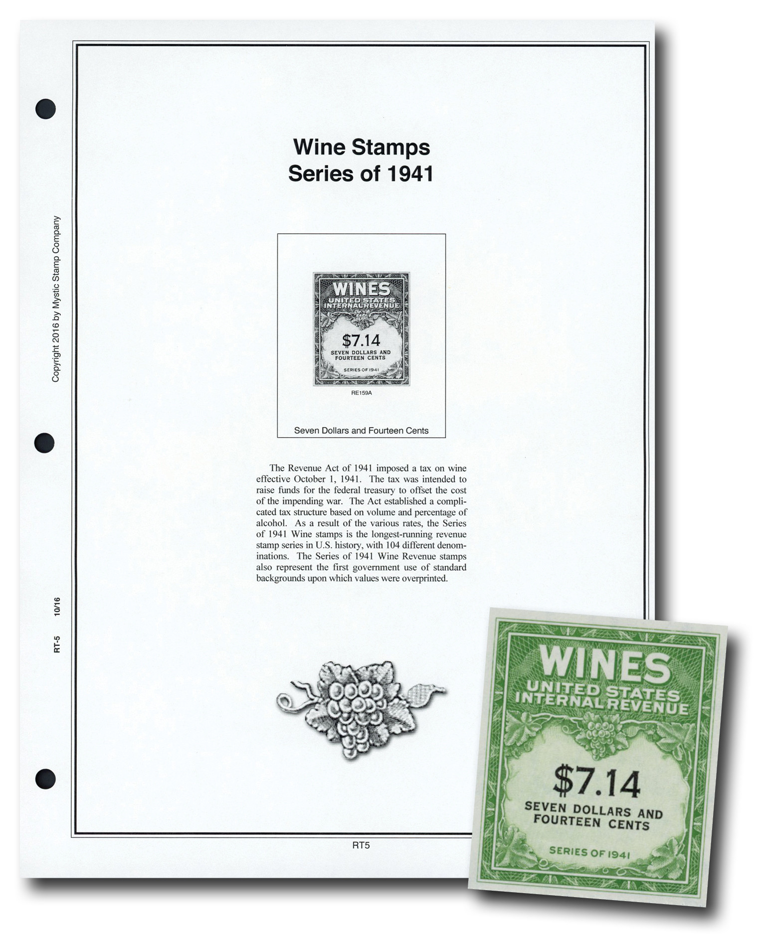 RE159A - 1942 $7.14 Cordials, Wines, Etc. Stamp, Yellow Green & Black ...
