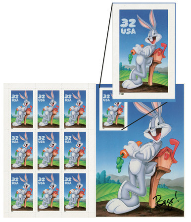 3137-38 - 1997 32c Bugs Bunny Imperf. with Free Regular Stamp - Mystic ...