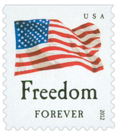 4641 - 2012 First-Class Forever Stamp - Flag and "Freedom" with Colored ...