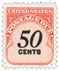 J99 - 1959 50c Postage Due, Carmine Rose, Perf. 11x10.5, Unwatermarked ...