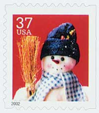 3689 - 2002 37c Snowmen: Blue Plaid Scarf, Perf. 11 - Mystic Stamp Company