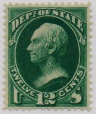 O63 - 1873 12c Department of State Official, Dark Green, Hard Paper ...