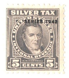 RG87 - 1942 5c Silver Tax, Gray, Overprint 1942 - Mystic Stamp Company