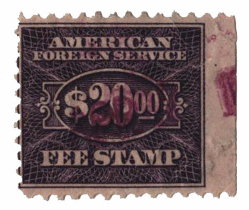RK40 - 1952 $20 American Foreign Service Fee Stamp, Violet, Perf. 11 ...