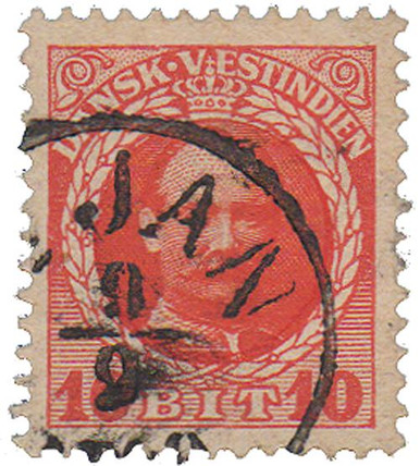 DWI44 - 1908 10b King Frederik VIII, Red, Danish West Indies - Mystic ...