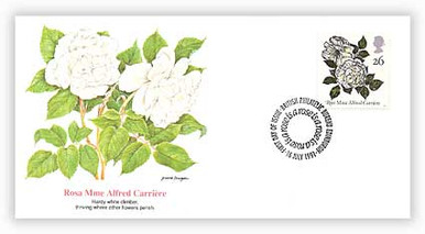 9A1383 - 1991 GBr 26p Rosa Mme Alfred Carriere FDC - Mystic Stamp Company