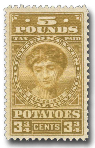 RI5 - 1935 3 3/4c Potato Tax Stamp, Olive Bister - Mystic Stamp Company