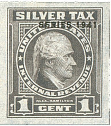 RG58 - 1941 1c Silver Tax, Gray, Overprint 1941 - Mystic Stamp Company