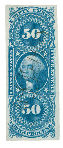 R60a - 1862-71 50c US Internal Revenue Stamp - Original Process, imperf ...