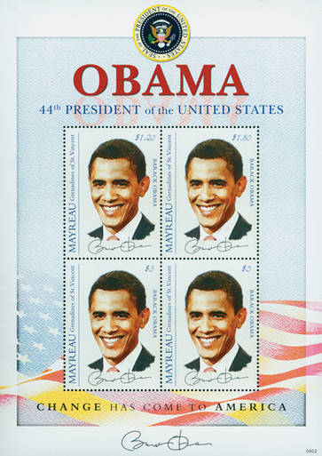 M10336 - 2009 President Barack Obama, 4 Stamps, Mint, Mayreau - Mystic ...