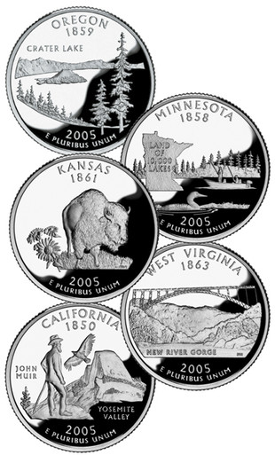 CN200525P - 2005 U.S. Statehood Quarters, P Mint set of 5 - Mystic ...