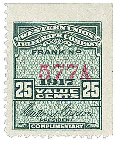 16T52 - 1917 25c Western Union Telegraph Company, Deep Green, Newcomb ...