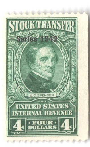 RD300 - 1949 $4 Stock Transfer Stamp, Bright Green - Mystic Stamp Company