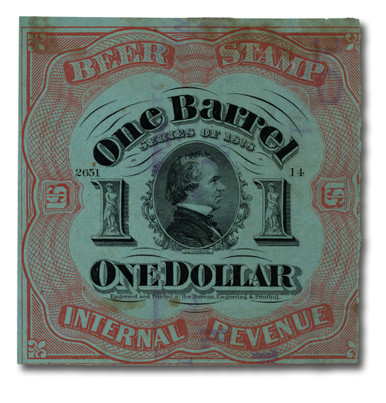 REA42d - 1878 $1 Beer Stamp, Red, Light Blue Paper, Plate & Position ...