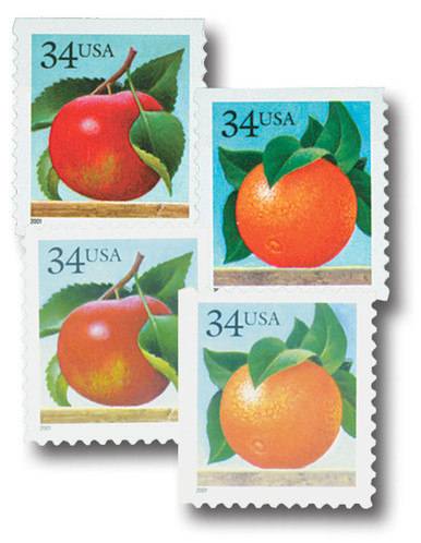 3491-94 - 2000 Apple & Orange, Set of 4 Stamps - Mystic Stamp Company