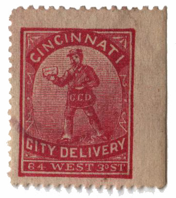 39L1 - 1883 1c Cincinnati City Delivery, Carmine on White Paper ...