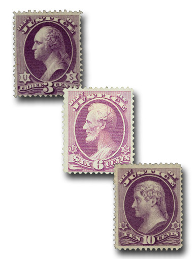 O27-29 - 1873 Department of Justice Officials, Purple, Hard Paper, Set ...