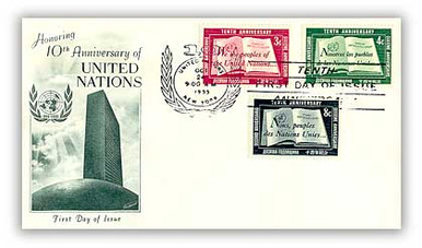 8A37P - 1955 3c/4c/8c UN Day - Mystic Stamp Company