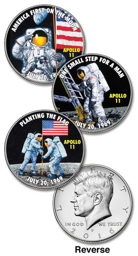 M12484 - Moon Landing Set of Three US Half Dollar Commemorative Coins ...