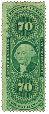 R65 - 1862-71 70c U.S. Internal Revenue Stamp, Foreign Exchange, Orange ...