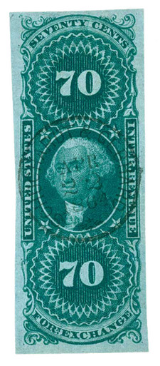 R65a - 1862-71 70c U.S. Internal Revenue Stamp, Foreign Exchange, Green ...