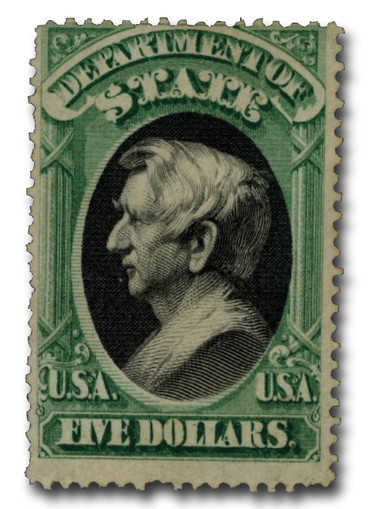 O69 - 1873 $5 Department of State Official, Green & Black, Hard Paper ...