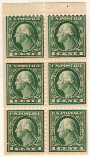 424d - 1914 1c Washington, Green, Single Line Watermark, Booklet Pane ...