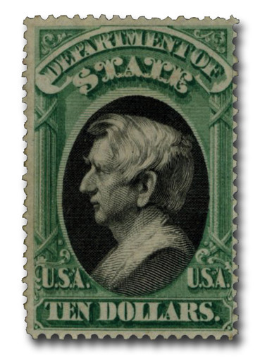 O70 - 1873 $10 Department of State Official, Green & Black, Hard Paper ...