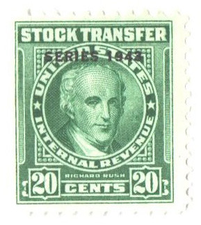 RD122 - 1942 20c Stock Transfer Stamp, Bright Green - Mystic Stamp Company