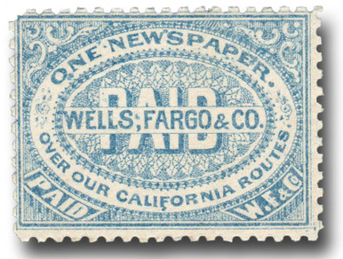 143LP7 - 1883-88 Wells Fargo Newspaper Stamp, Blue on White Paper, Perf ...