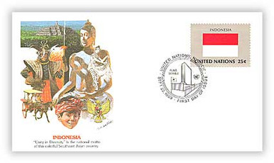 8A554 - 1989 25c UN Flags Indonesia - Mystic Stamp Company