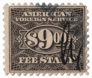 RK38 - 1925-52 $9 American Foreign Service Fee Stamp, Gray, Perf. 11 ...
