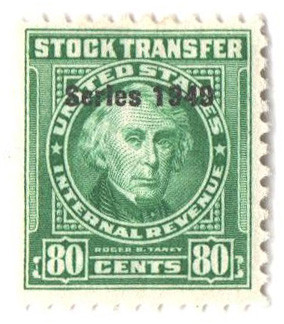 RD296 - 1949 80c Stock Transfer Stamp, Bright Green - Mystic Stamp Company