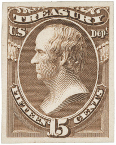 O79P4 - 1873 15c Treasury Department Official, Brown, Plate Proof on ...