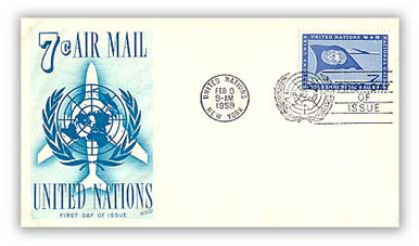 8C7 - 1959 7c United Nations Flag & Airplane - Mystic Stamp Company