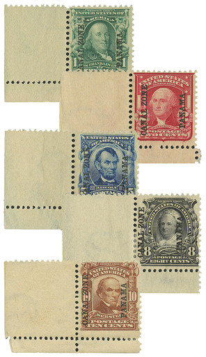 MA1722 - 1c,2c,5c,8c & 10c 1904 Canal Zone Mint Sheet Corner Stamps ...