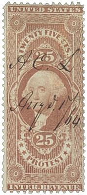 R49 - 1862-71 25c U.S. Internal Revenue Stamp, Protest, Red, Perf. 12 ...