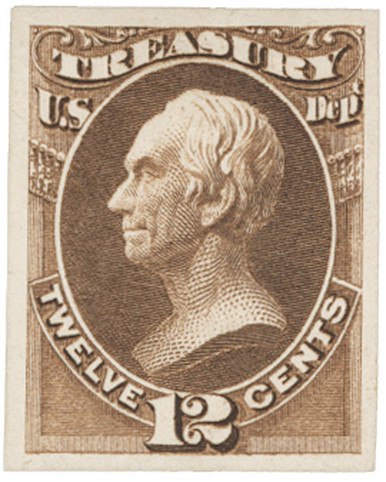 O78P4 - 1873 12c Treasury Department Official, Brown, Plate Proof on ...