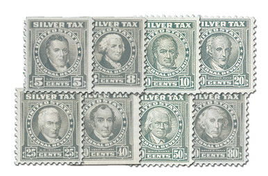 RG112-119 - 1944 5c-80c Silver Tax Stamps, Without Overprint, Set of 8 ...