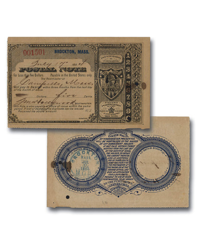 MA1914 - 1884 Postal Note - only 1 Available - Homer Lee Bank Note Co ...