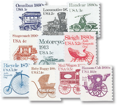 1897-1904 - 1981-84 Transportation, Set of 10 Stamps - Mystic Stamp Company