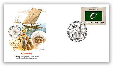 8A499 - 1987 22c Comoros Islands UN Flags FDC - Mystic Stamp Company