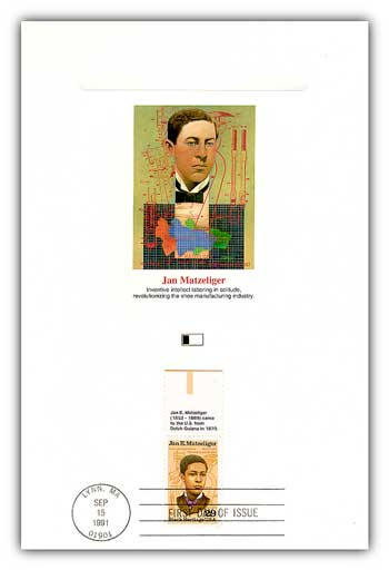 55917TA - 1991 29c Jan Matzeliger tab 1 PFCD - Mystic Stamp Company