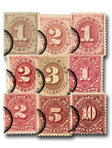 J3//42 - 1879-96 Postage Due, Set of 9 Stamps - Mystic Stamp Company