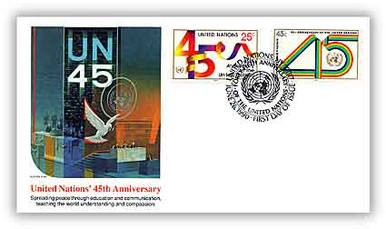 8A578P - 1990 NY-UN 45th Anniversary Combo Cover - Mystic Stamp Company